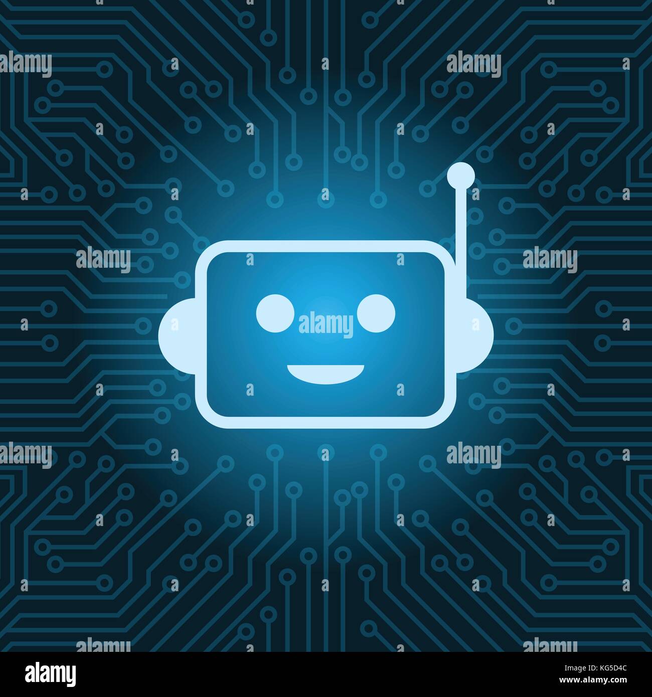 Chat Bot Face Icon Smiling Robot Over Blue Circuit Motherboard ...