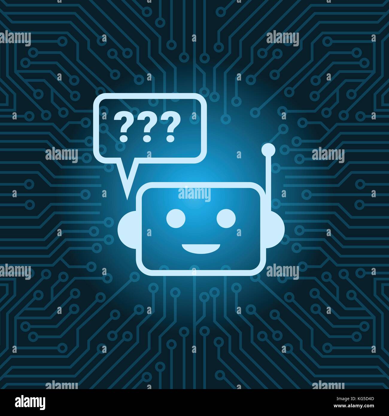 Chat Bot Face Icon With Question Mark Robot Over Blue Circuit ...
