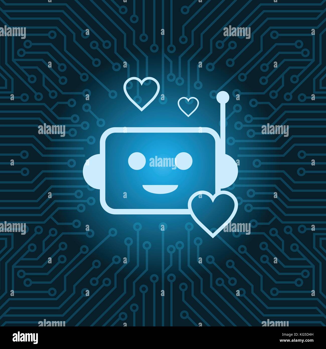 Chat Bot Face Icon Heart Shape Robot Over Blue Circuit Motherboard ...