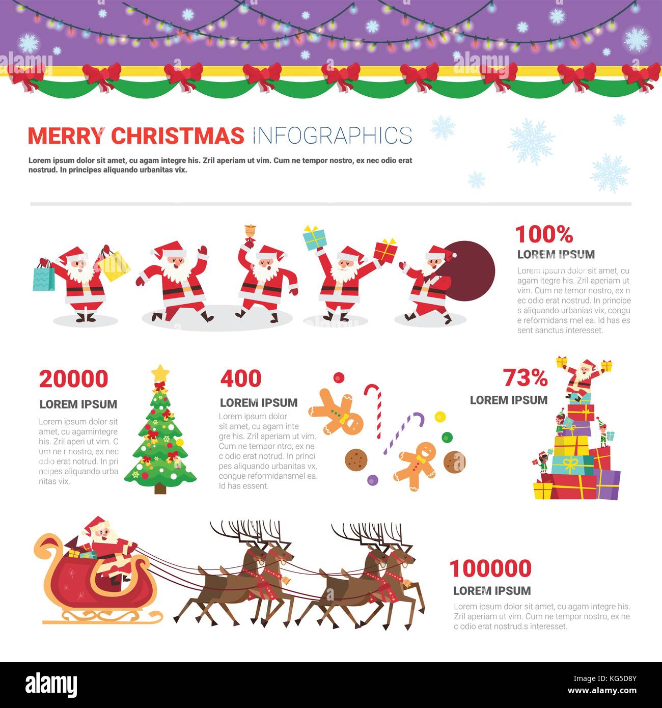 Merry Christmas Infographics Set With Santa, Pine Tree, Reindeers ...