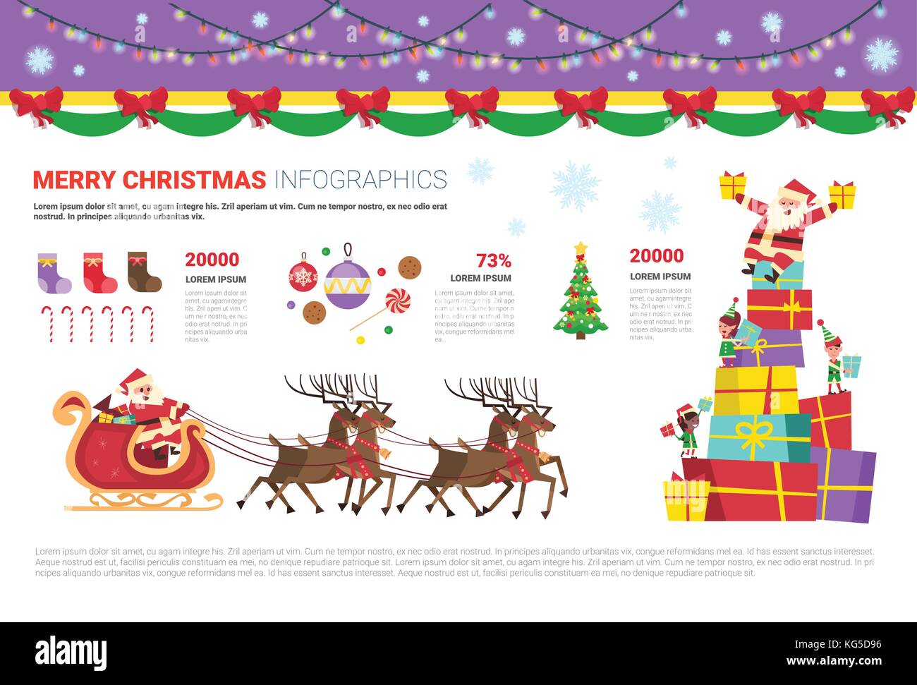 Infographics Set Merry Christmas Concept With Santa, Pine Tree ...