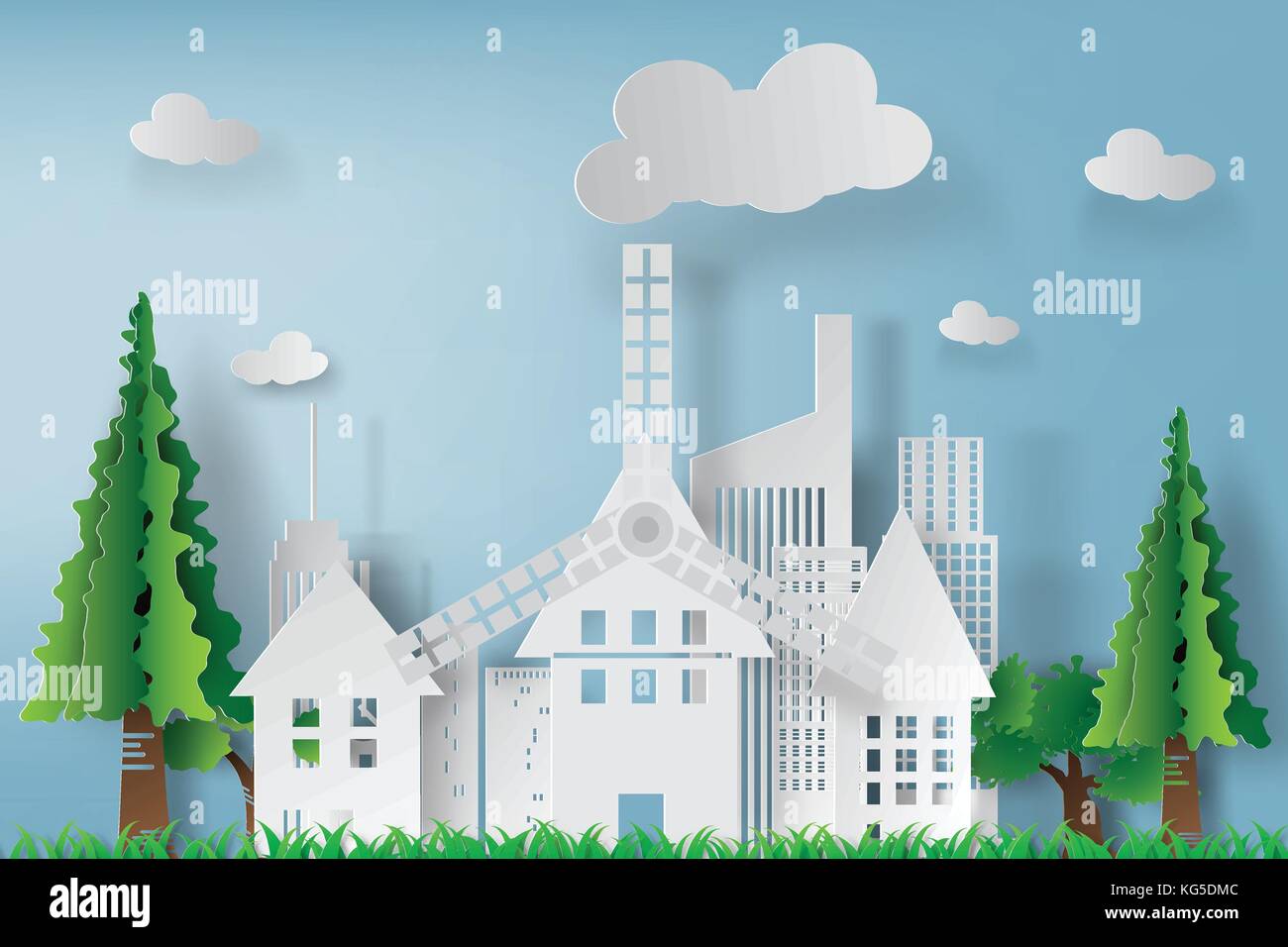 paper art of white cityscape with blue sky beautiful background,vector ...