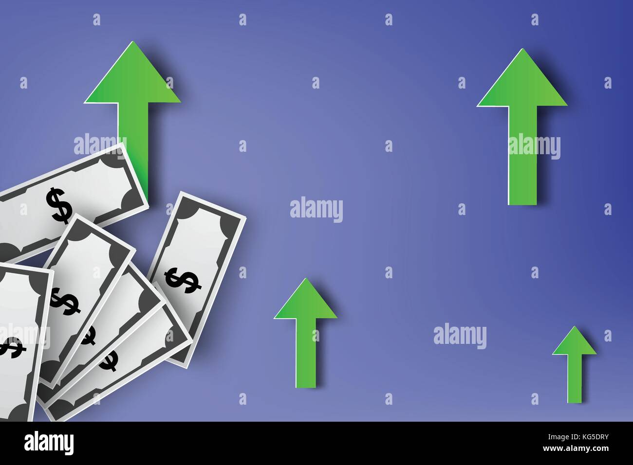 Paper art of Increasing dollar sign currency abstract vector arrows ...