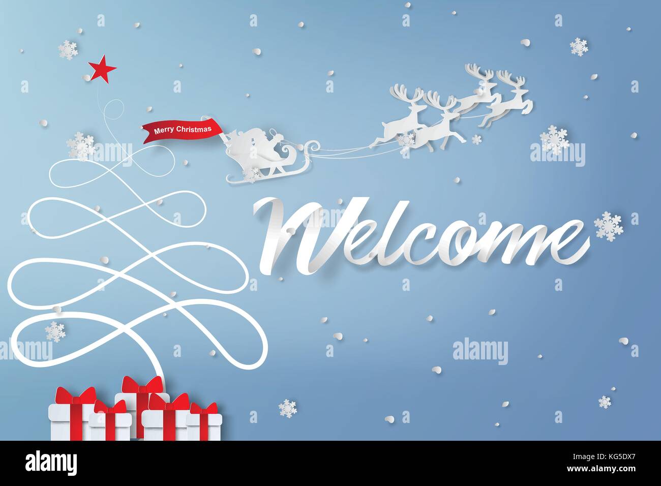 Paper art of welcome to christmas day background,vector,illustration ...