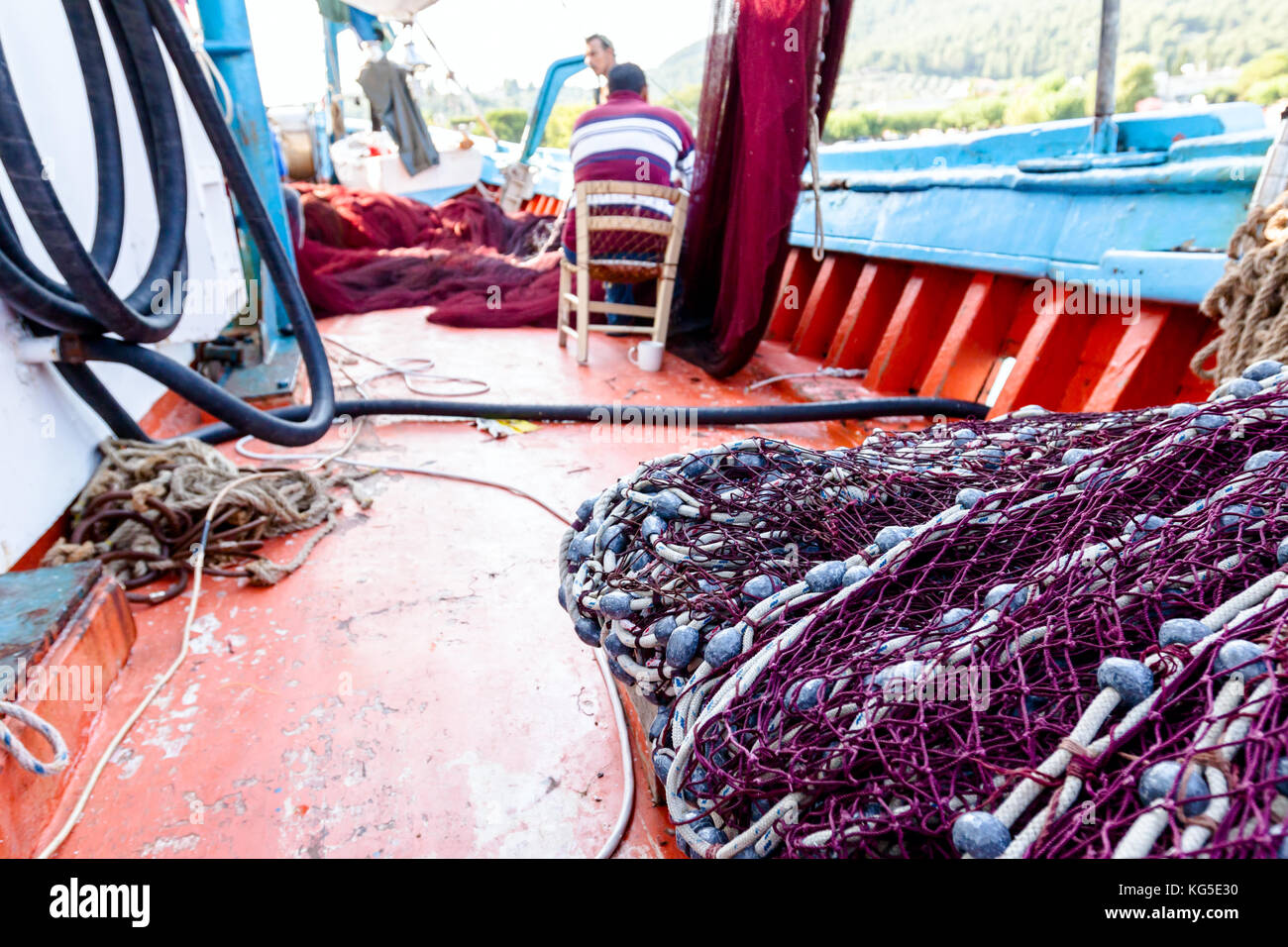 Pile of commercial fishing net, equipment for angling at open sea Stock ...