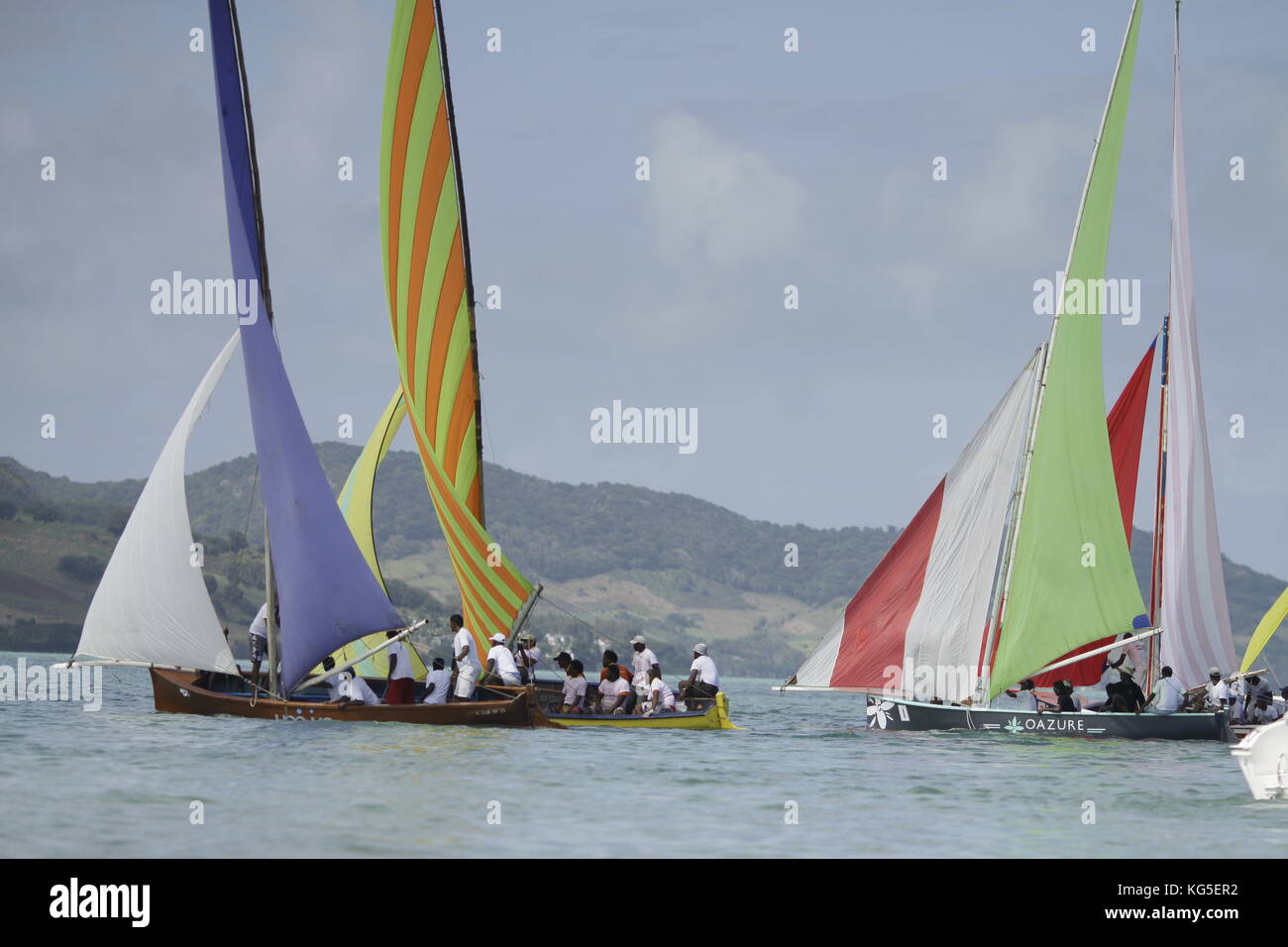 Regatta of colorful traditional Mauritian wooden Pirogues Mahebourg ...