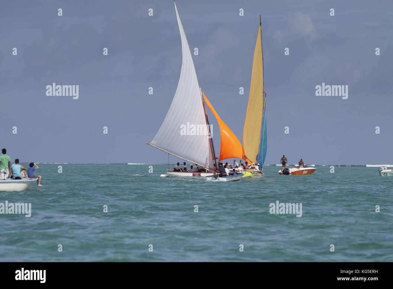Regatta of colorful traditional Mauritian wooden Pirogues Mahebourg ...