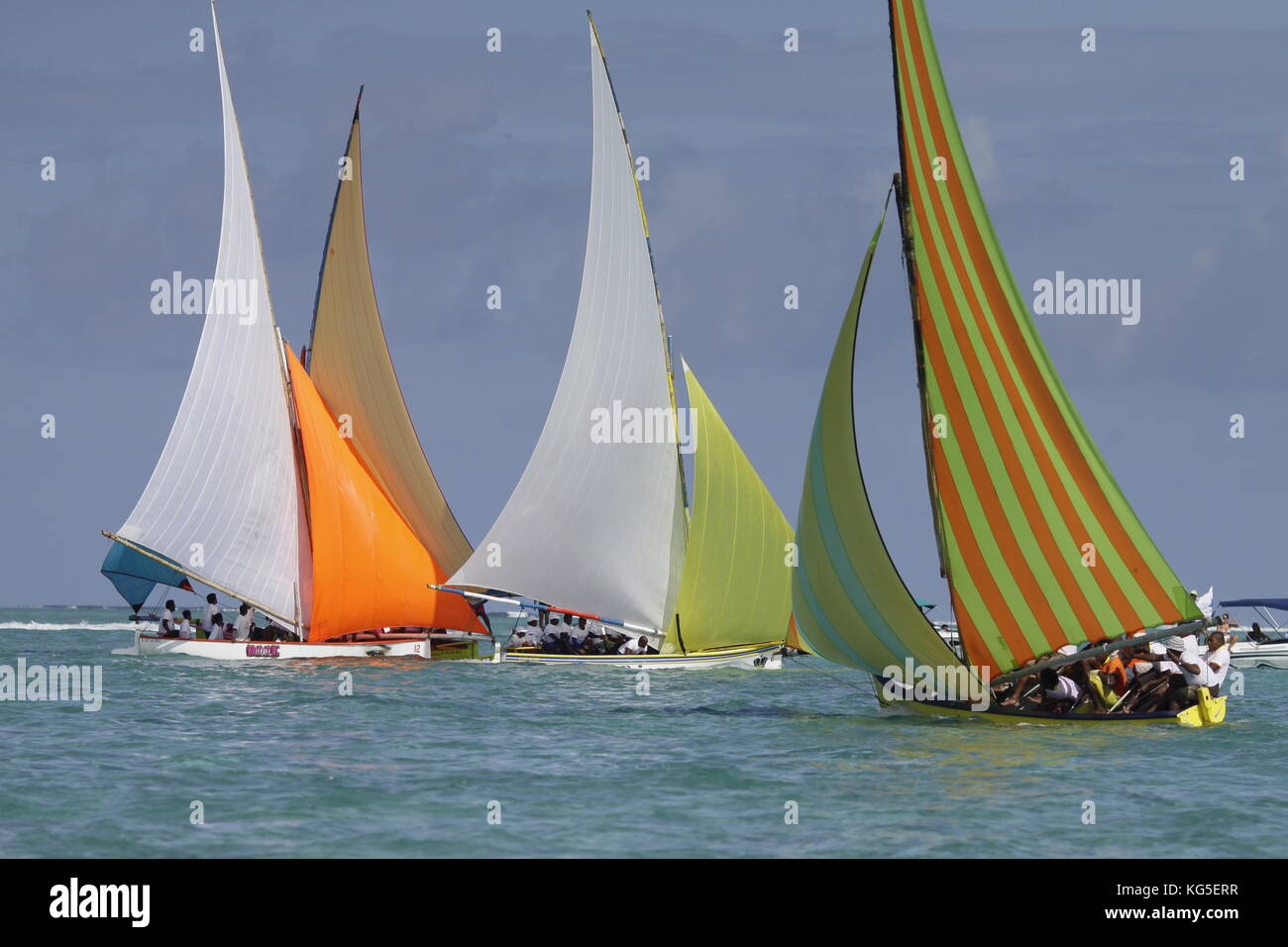 Regatta of colorful traditional Mauritian wooden Pirogues Mahebourg ...