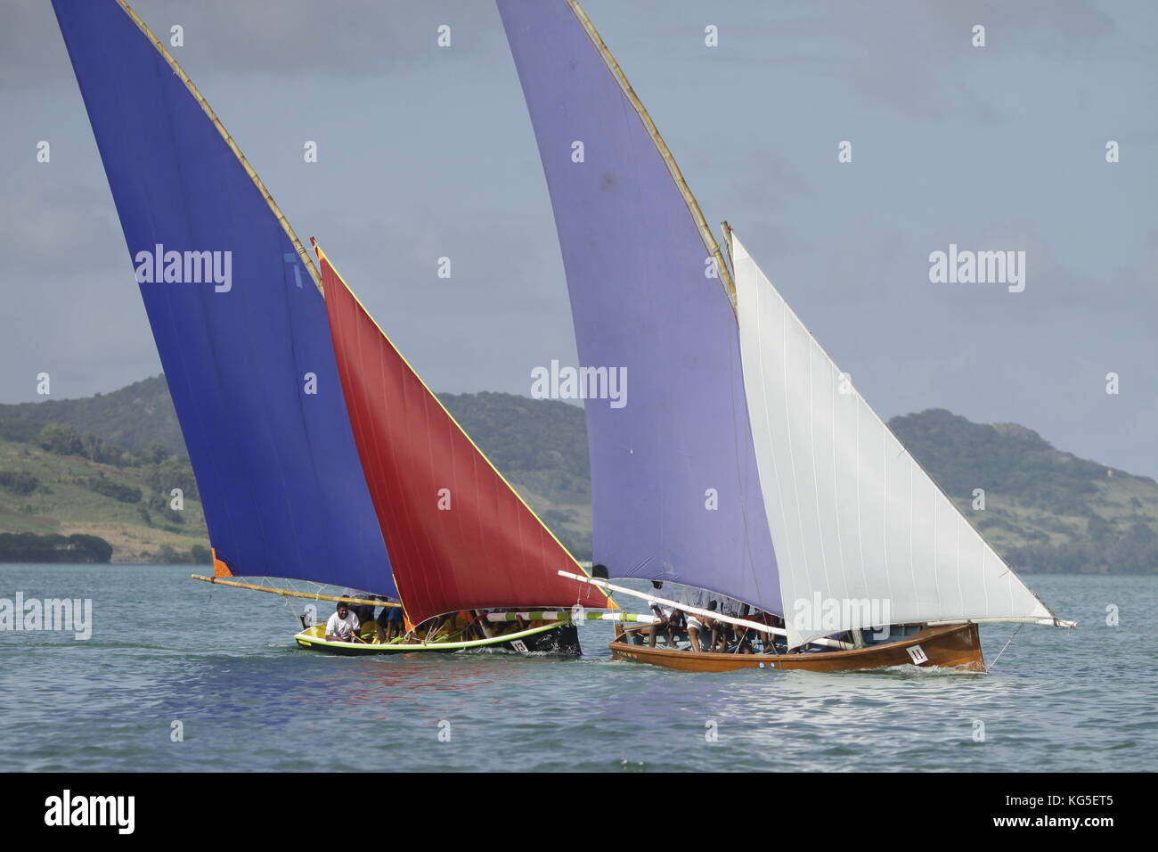 Regatta of colorful traditional Mauritian wooden Pirogues Mahebourg ...