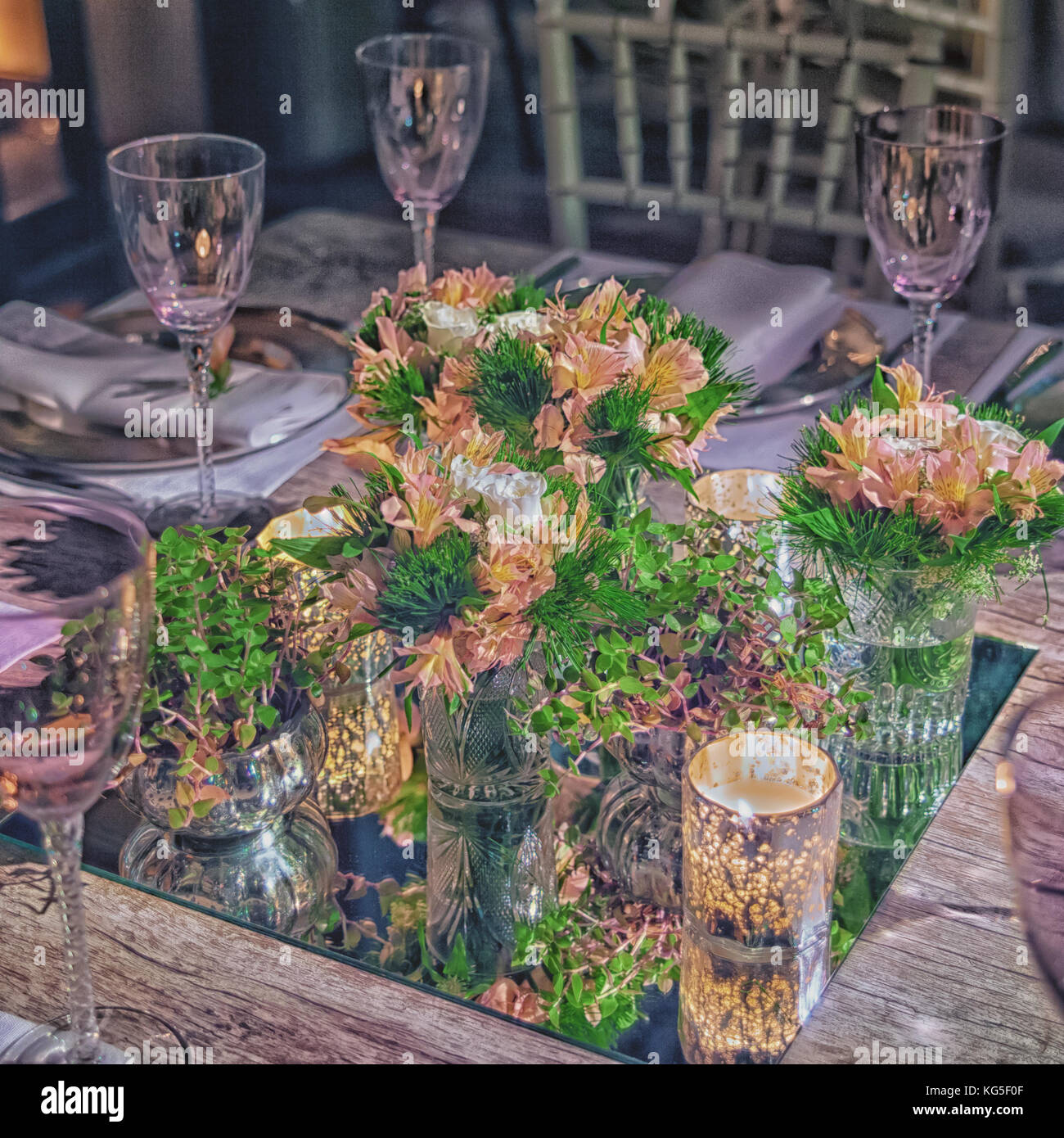 Beautifully decorated tables for guests with decorations Stock Photo ...