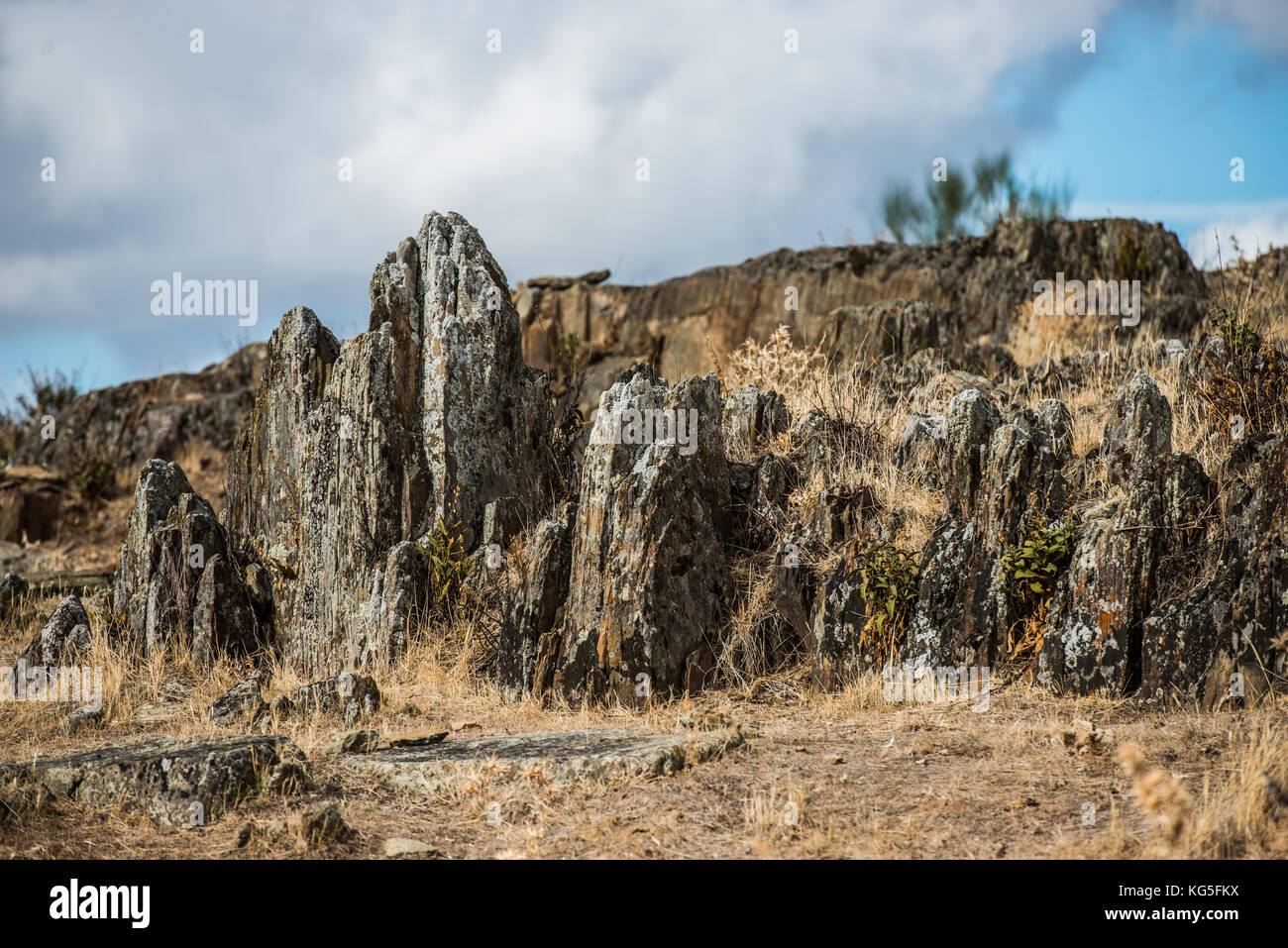 Rare rock formations in a quite dry steppe area in Extremadura Stock ...