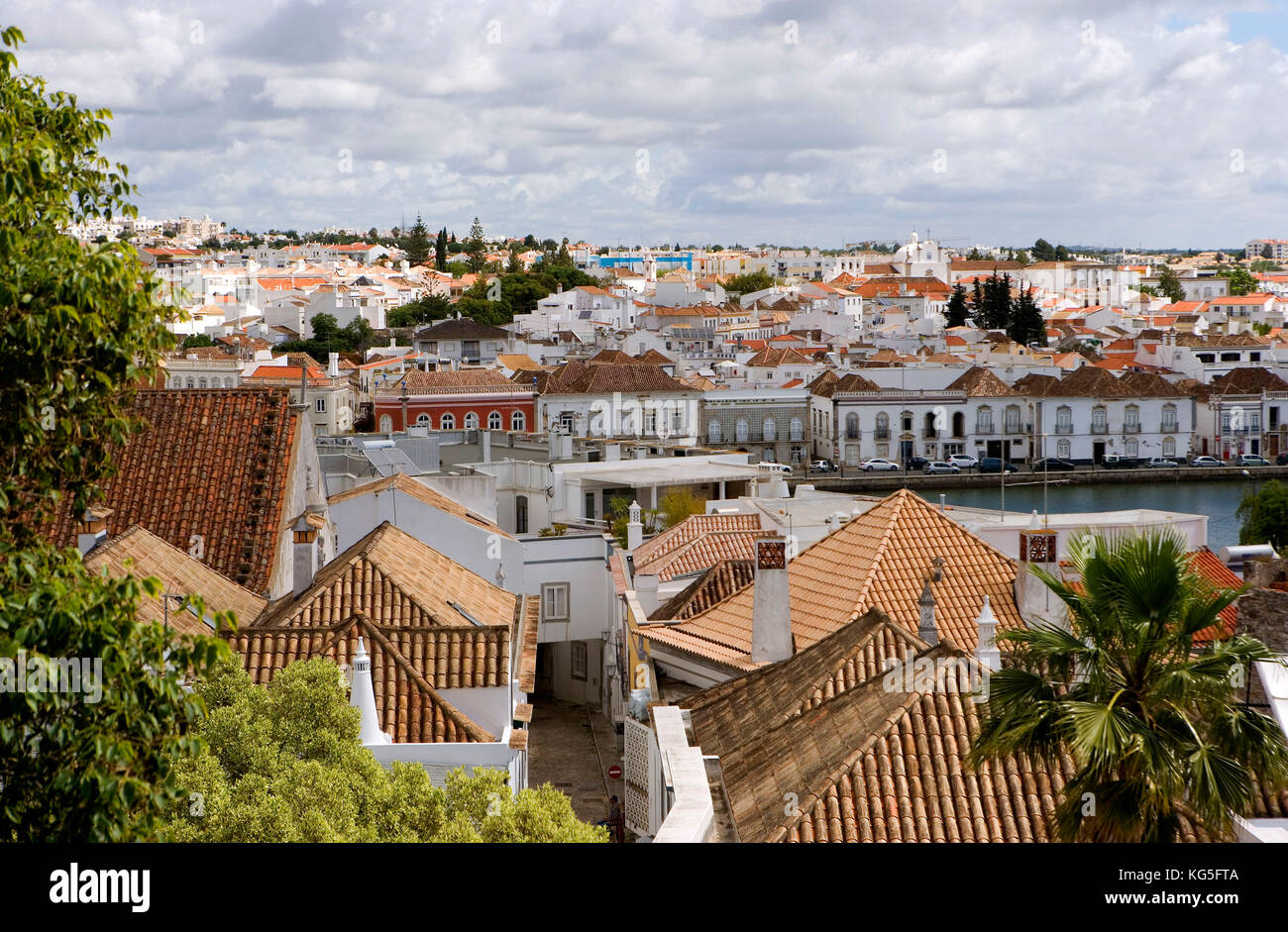 Tavira, view from the old Moorish castle to the town and Rio Gilao ...
