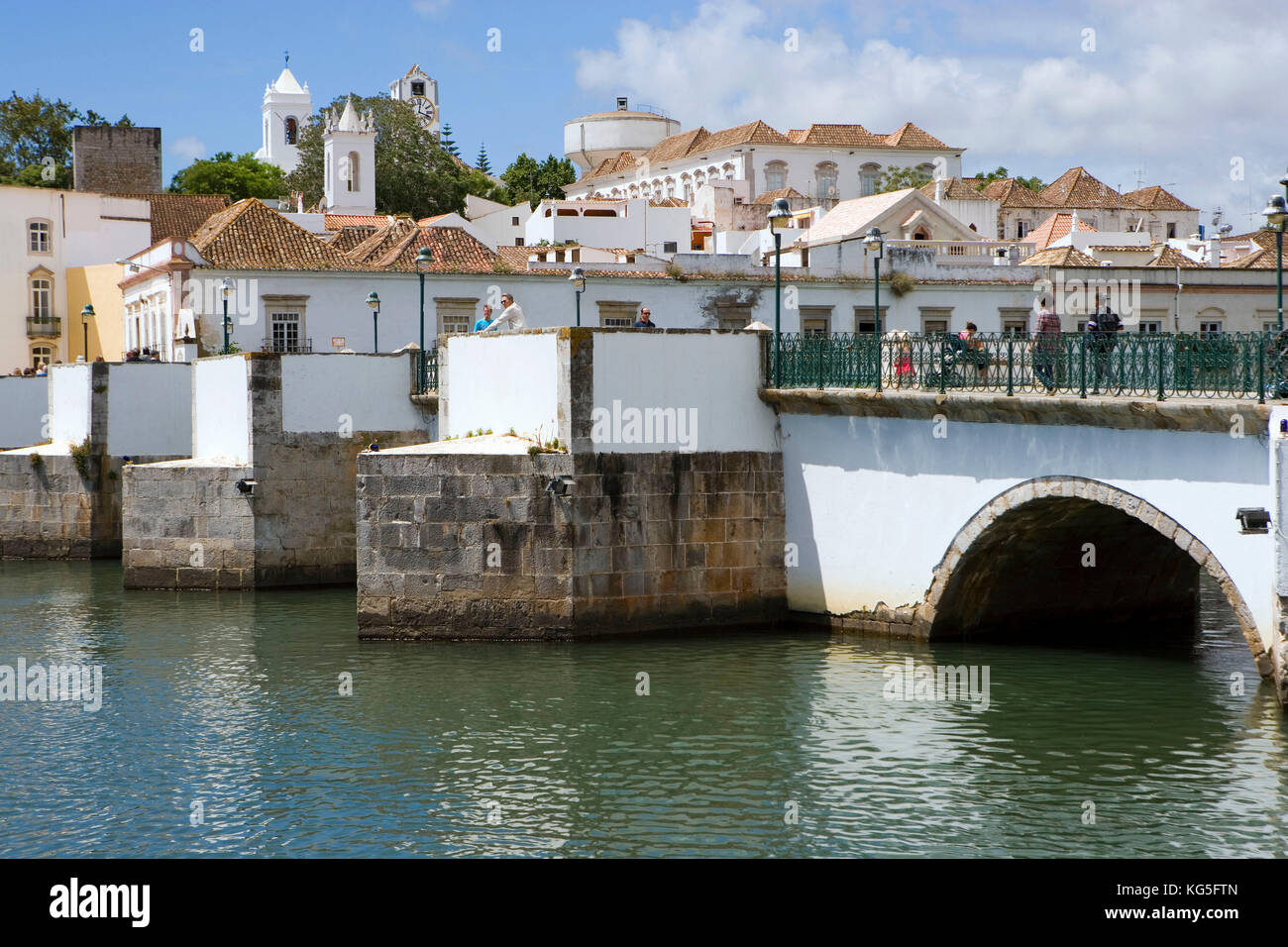 Tavira, town view, Rio Gilao, divides town in two parts, Roman bridge ...