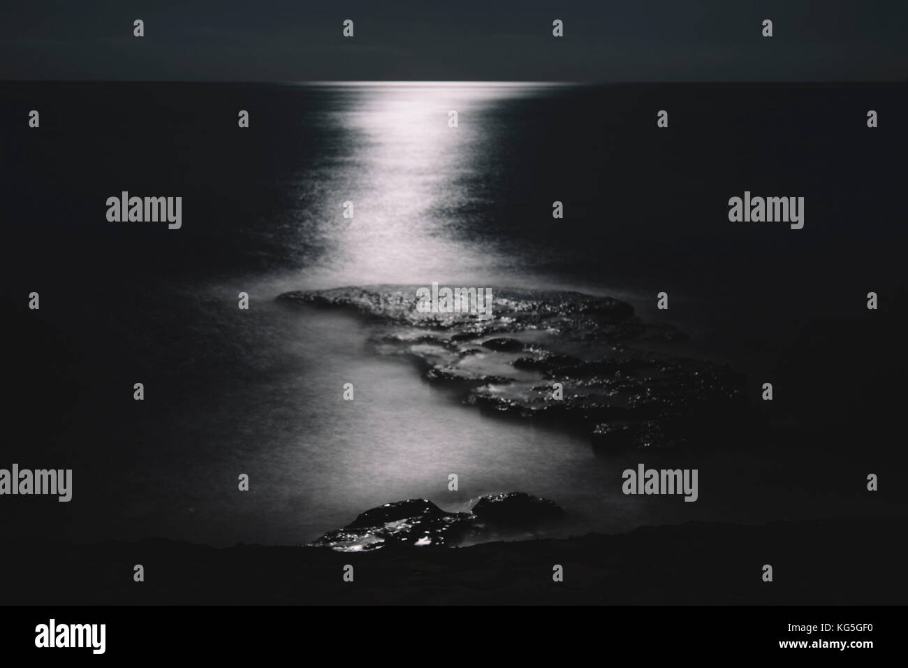 Moonlight at a clear night on the Balearic island Formentera on the ...