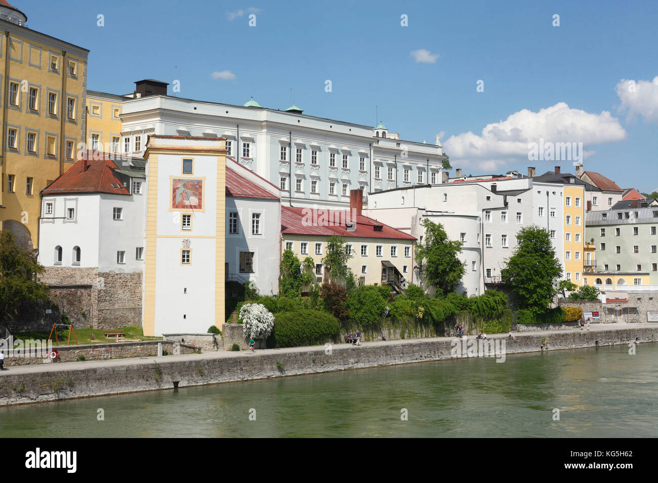 Inn (river) with tower, Old Town, Passau, Lower Bavaria, Bavaria ...
