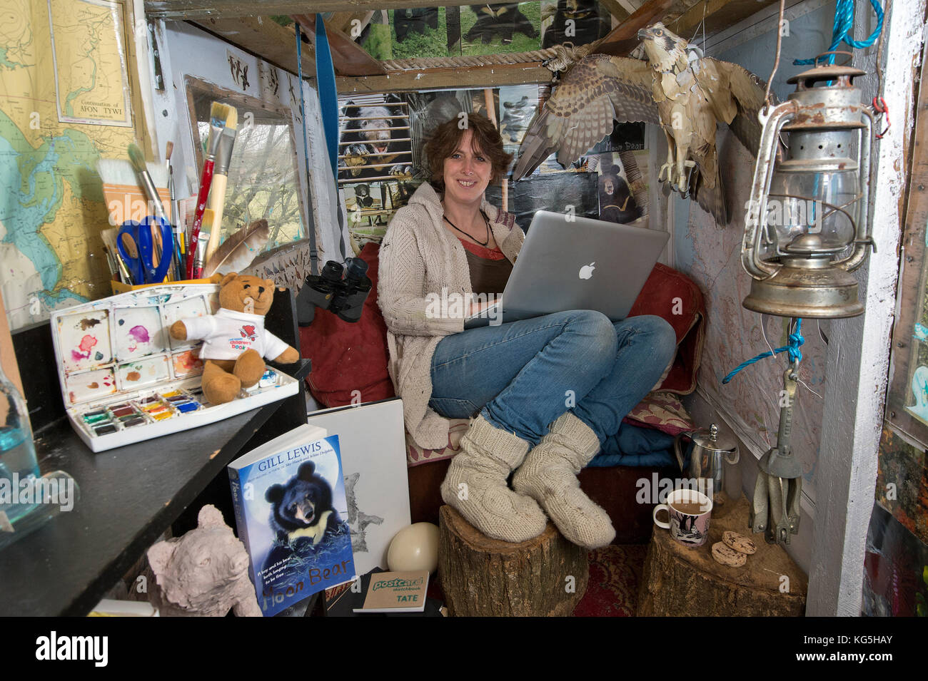 Gill Lewis, children's author in her tree house Stock Photo - Alamy