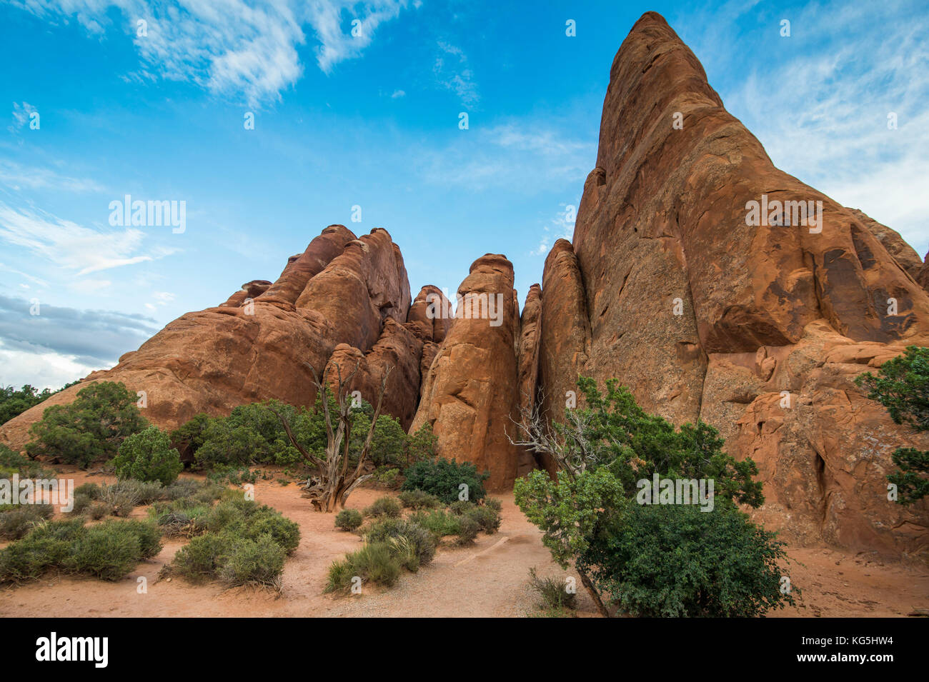 Beautiful red sandstone formations in the Arches National Park, Utah ...