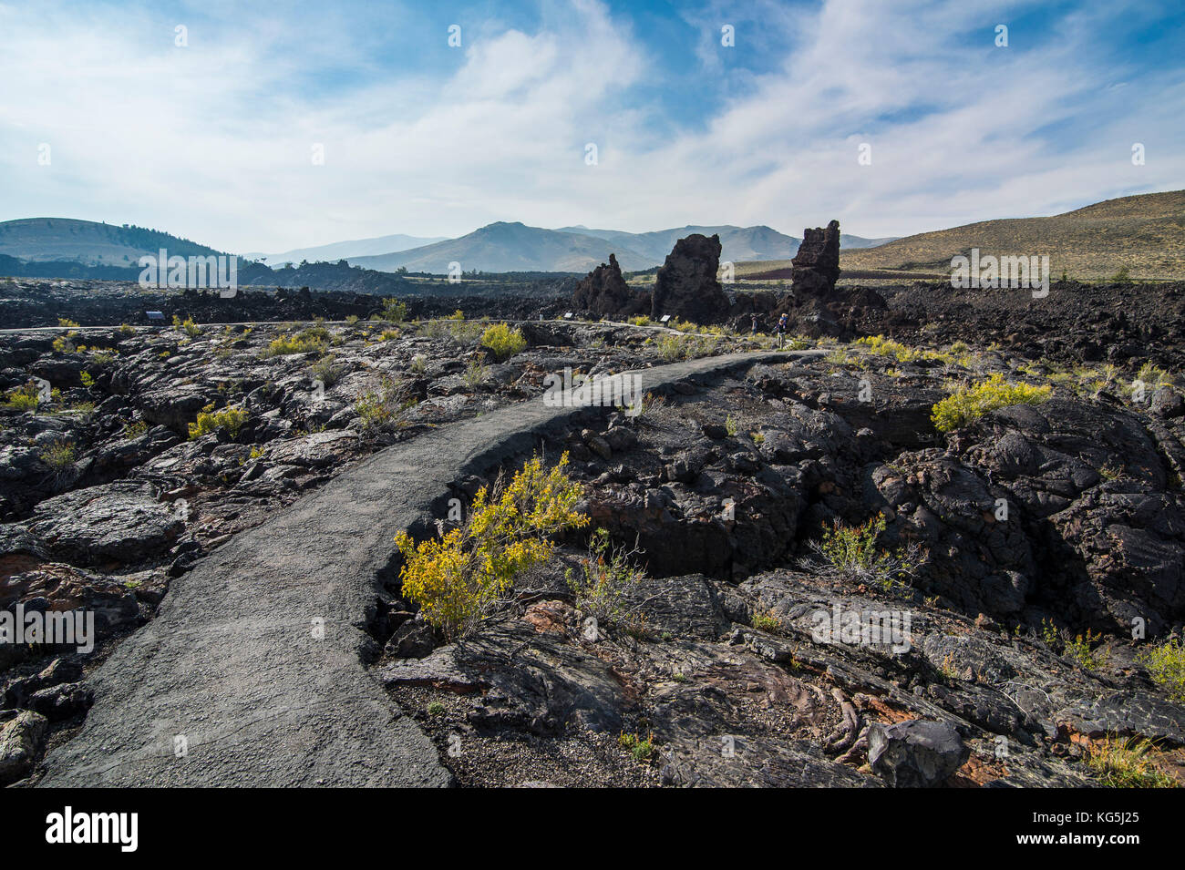 Walkway through cold lava in the Craters of the moon National Park ...
