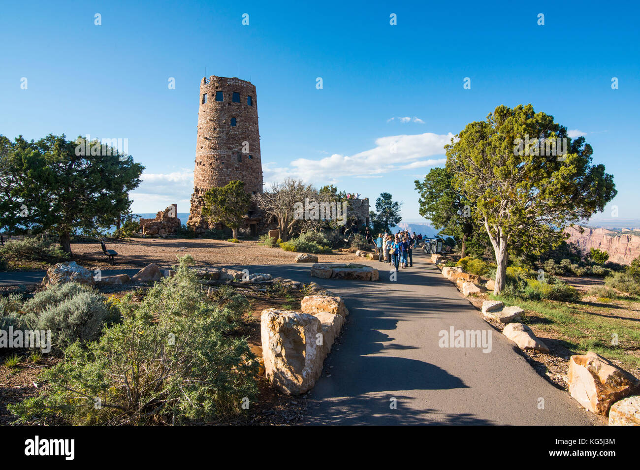 Desert view stone tower on top of the south rim of the Grand Canyon ...