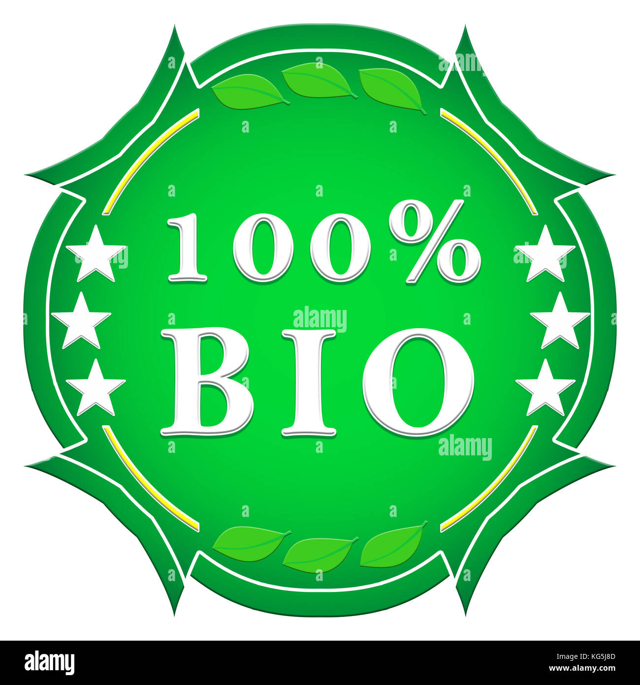 100 percent bio label on a white background with leaves and stars Stock ...