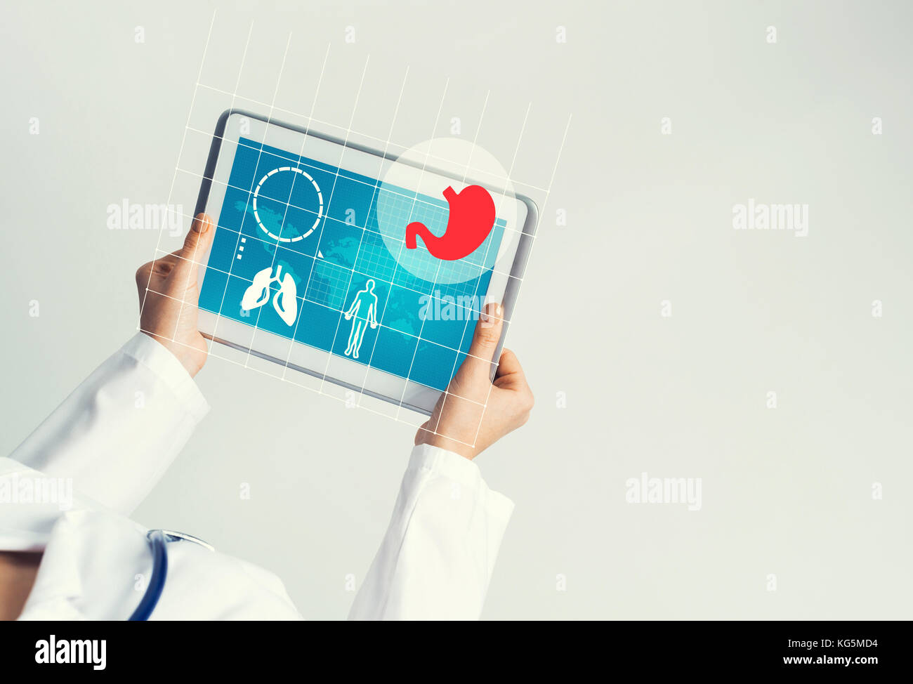 Tablet pc device with medicine interface screen in hands of doctor ...