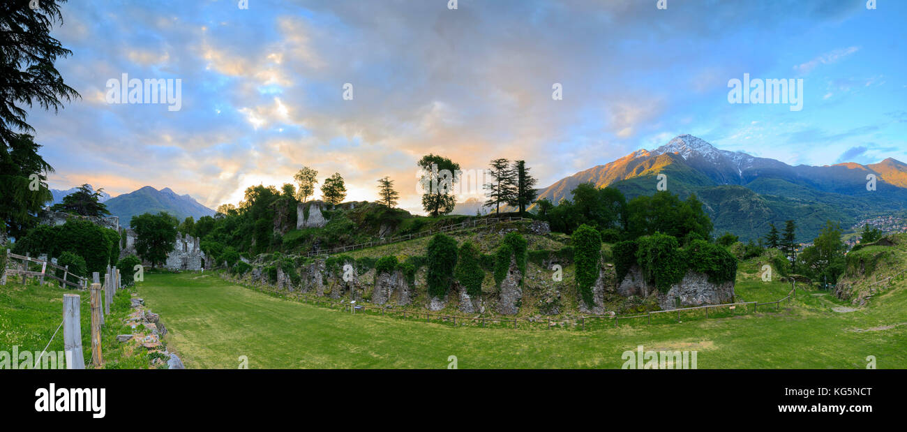 Panorama of the ancient Fort Fuentes framed by Monte Legnone at dawn ...