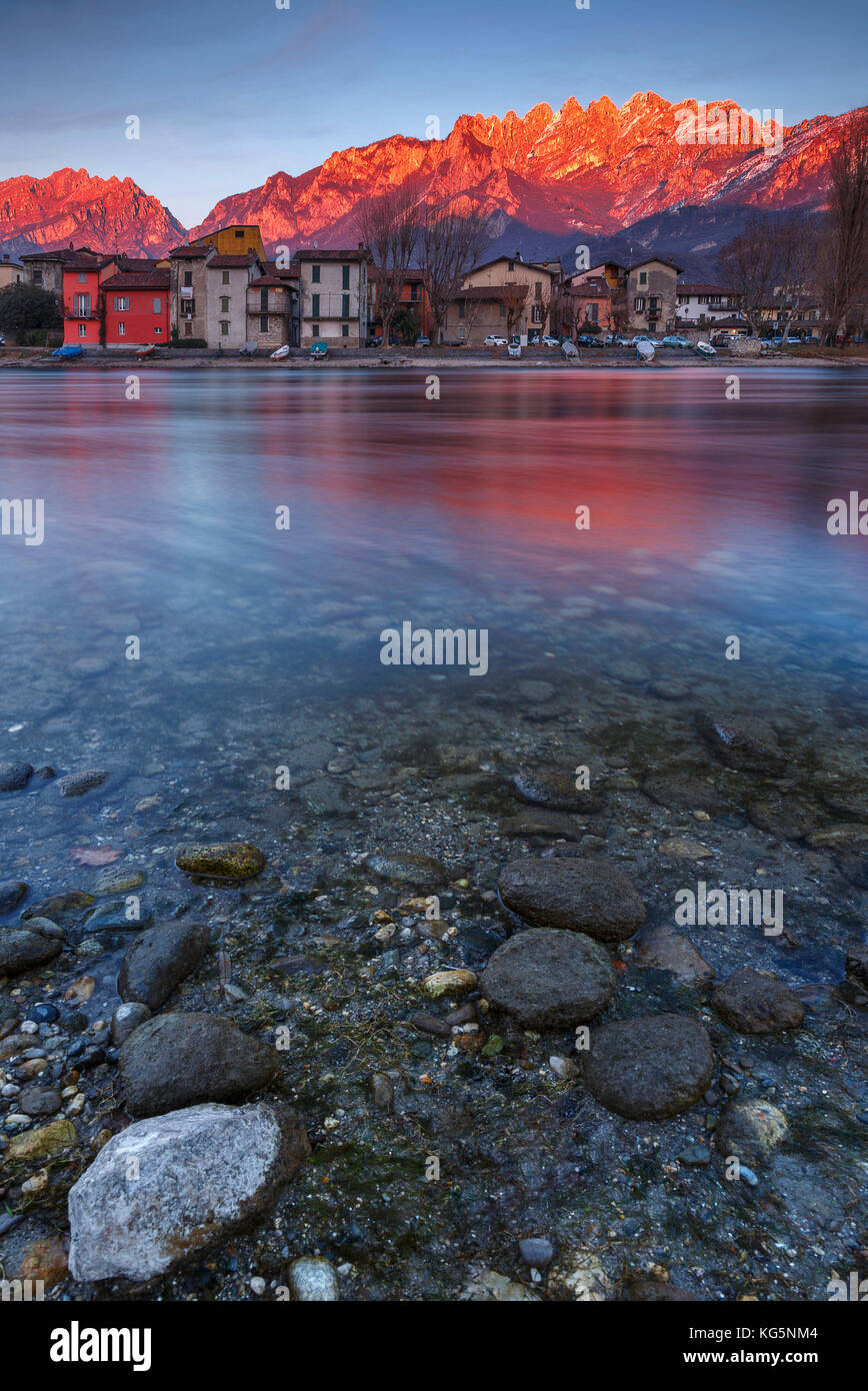 Sunset on Pescarenico, lecco province, Lombardy, Italy, Europe Stock ...