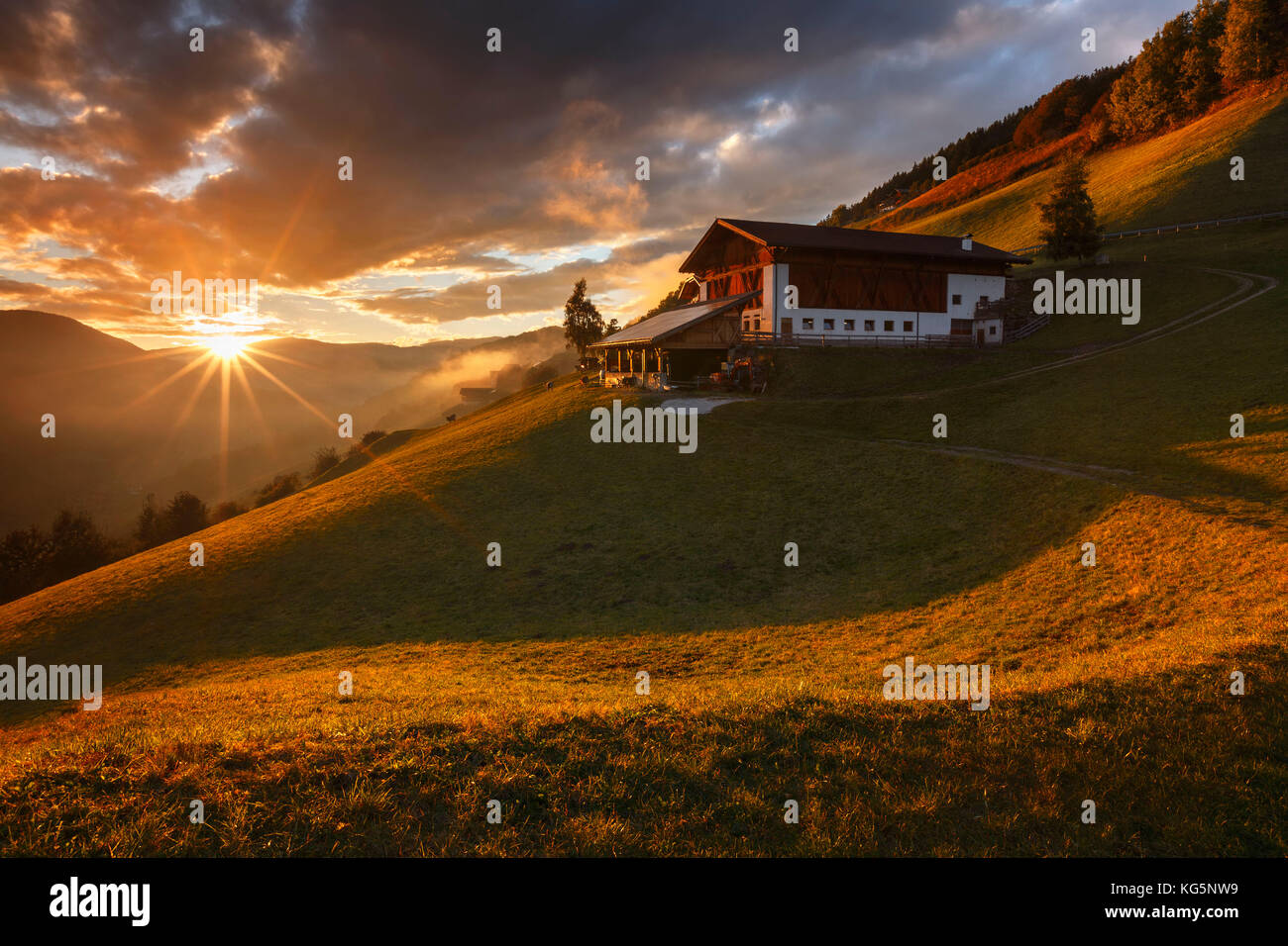 Last ray on a farm in the Funes valley, Coll, Santa Magdalena, South ...