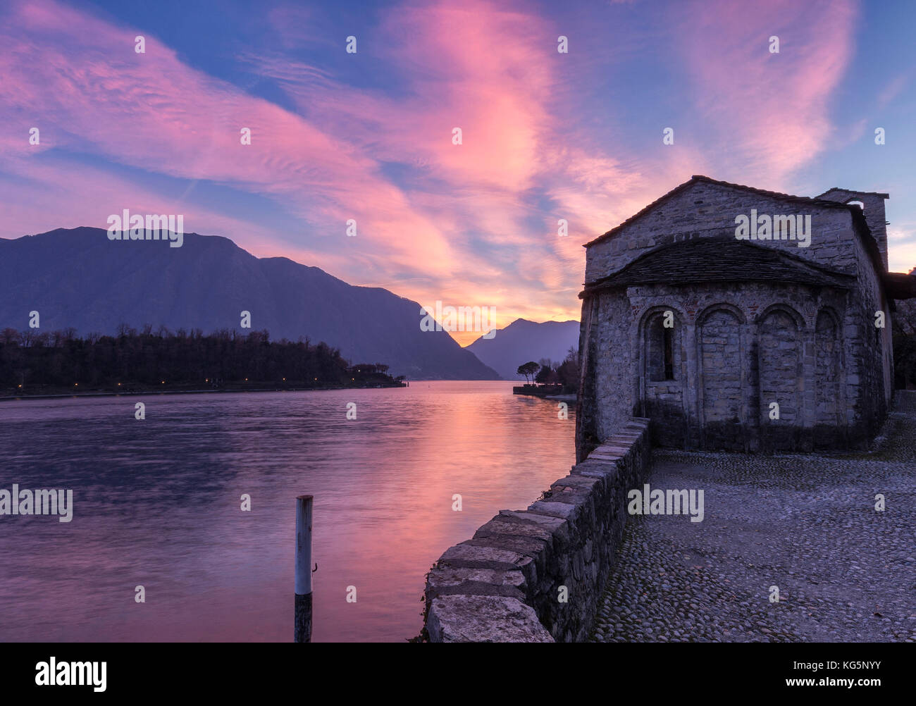 Sunset over Lake Como from the old church dedicated to St .James and ...