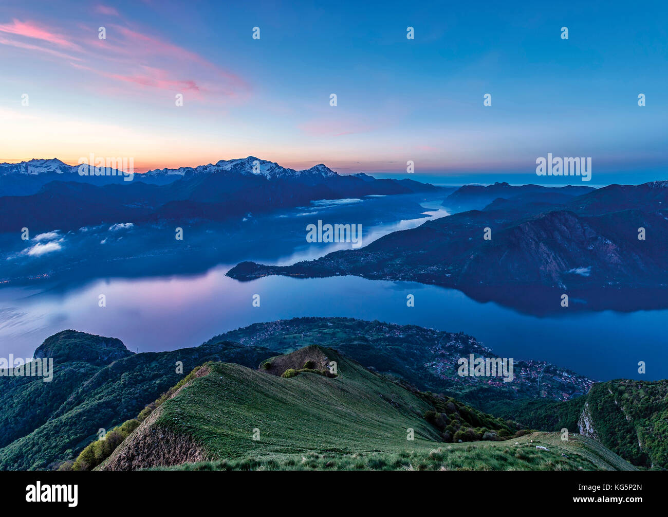 The tipical ypsilon shape of Lake Como, before dawn from mount Crocione ...