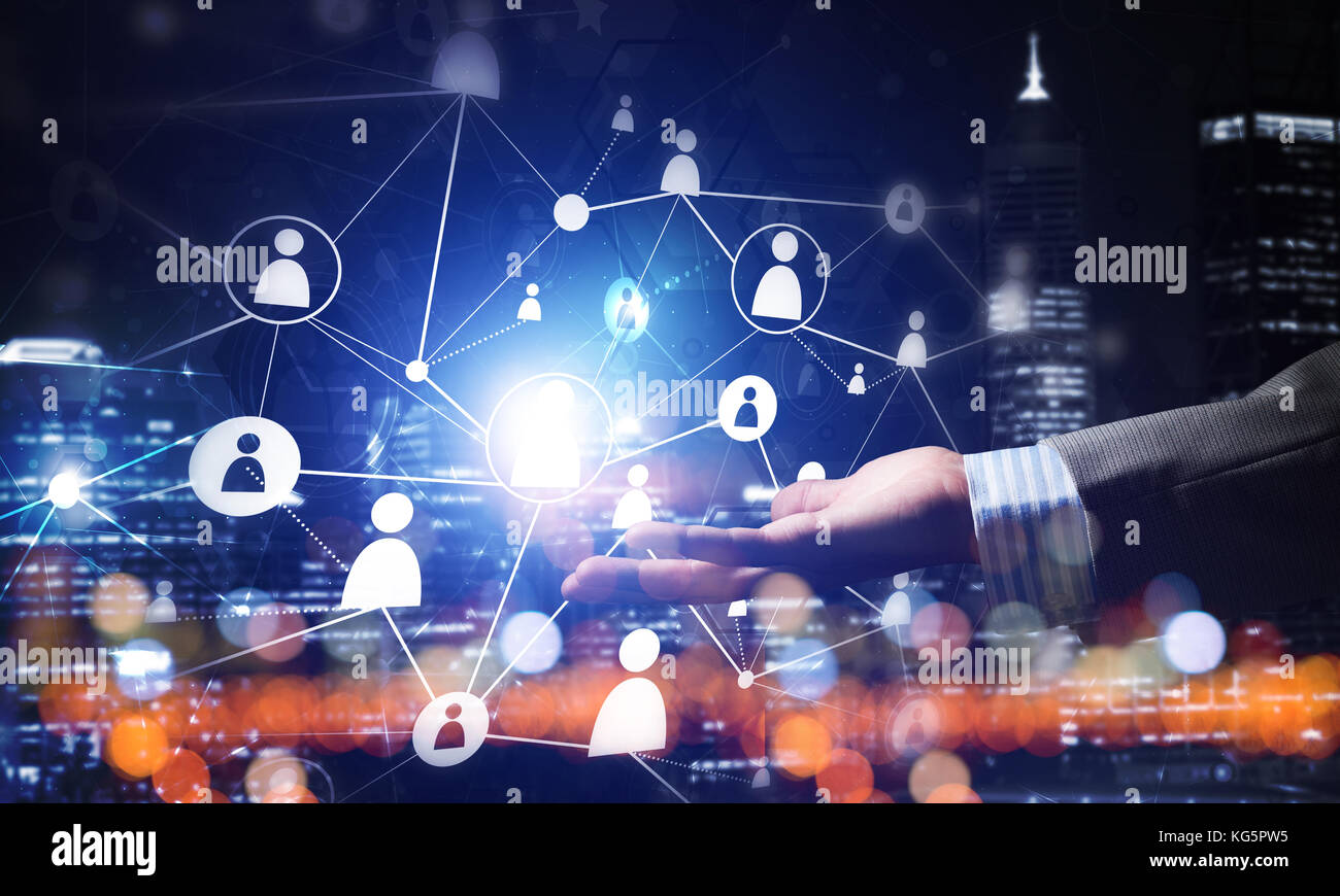 Background conceptual image with social connection lines on dark ...