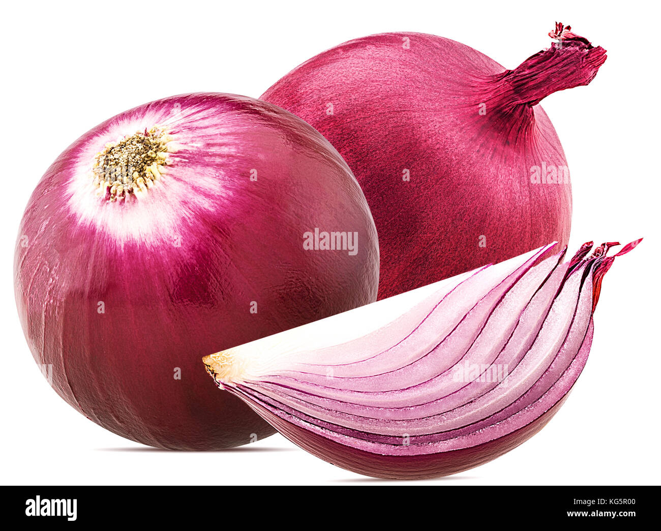 Two red onion with slices isolated on white background Stock Photo - Alamy