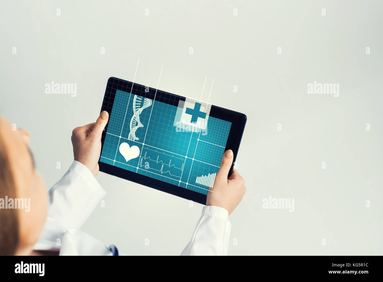 Tablet pc device with medicine interface screen in hands of doctor ...
