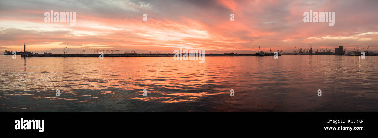 Panorama of Beatiful Sunset by the Sea, Thessaloniki Port, Greece Stock ...