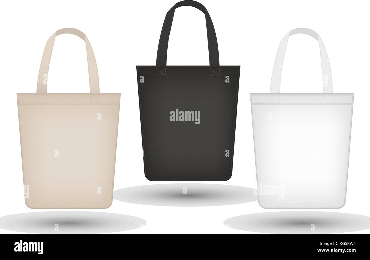 Realistic tote bag set. 3d fabric, canvas, shopping sack bags ...