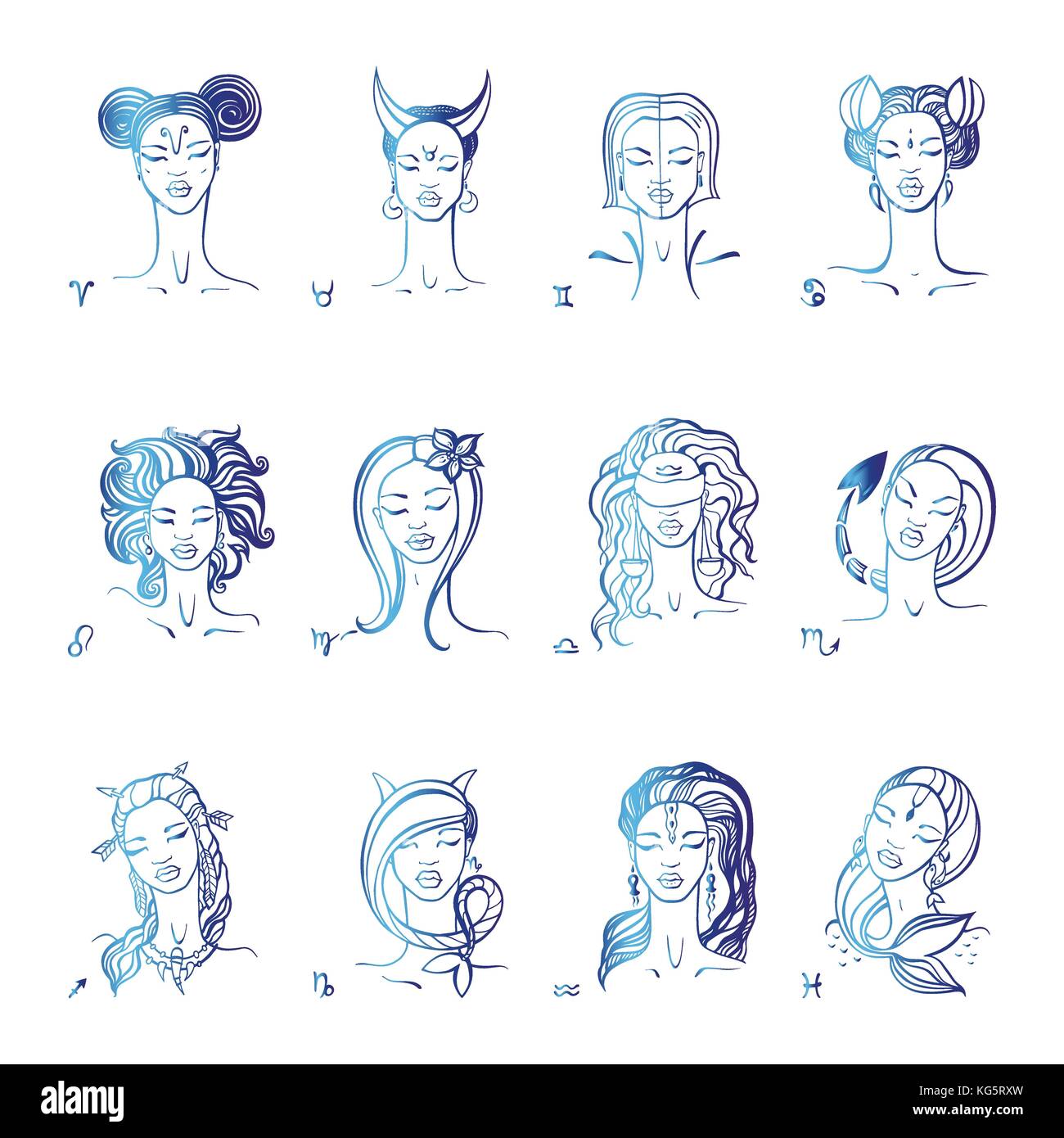 Zodiac Signs Collection Beautiful Fashion Zodiac Girl Horoscope