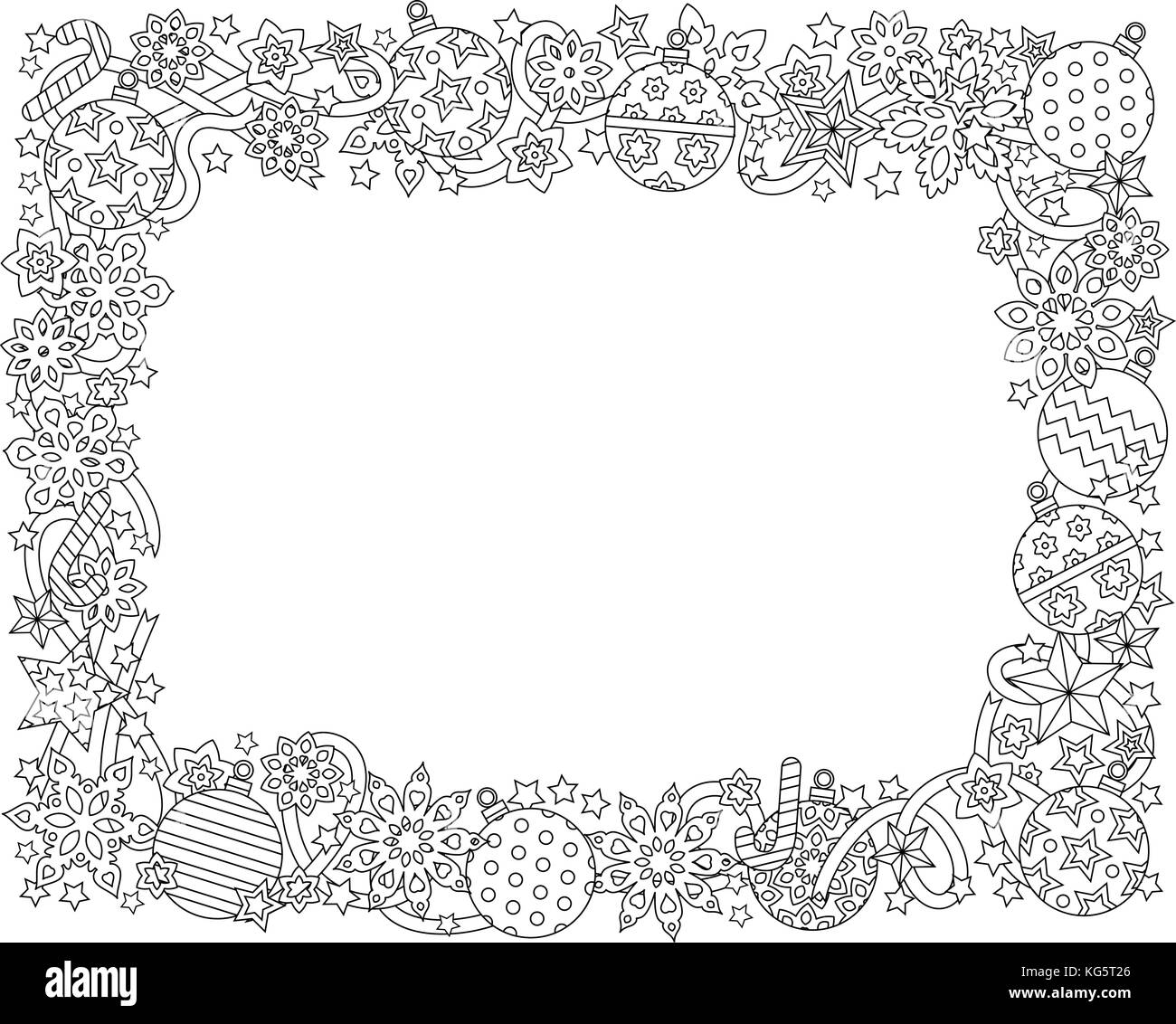 New year hand drawn horizontal frame, zentangle inspired style isolated ...
