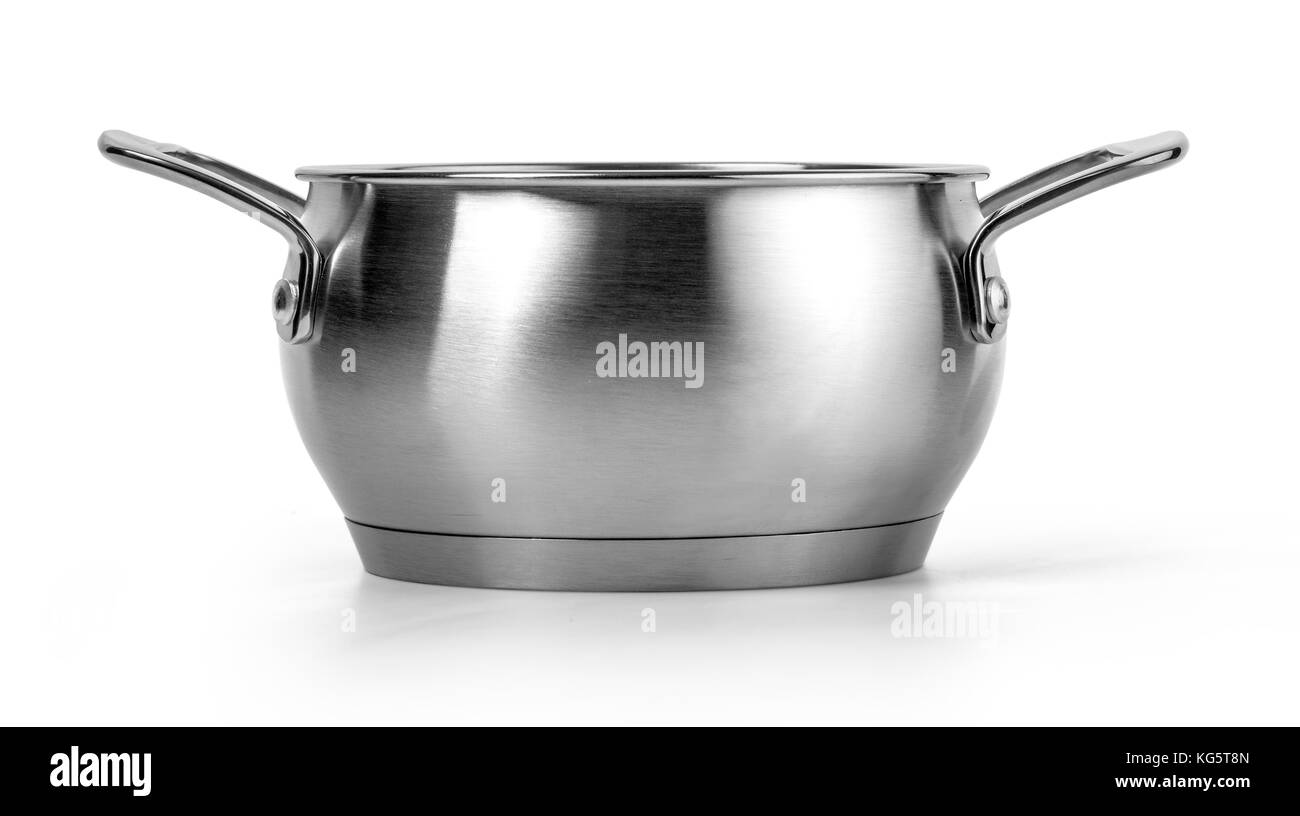 Stainless steel pot without cover. Isolated on white background with ...