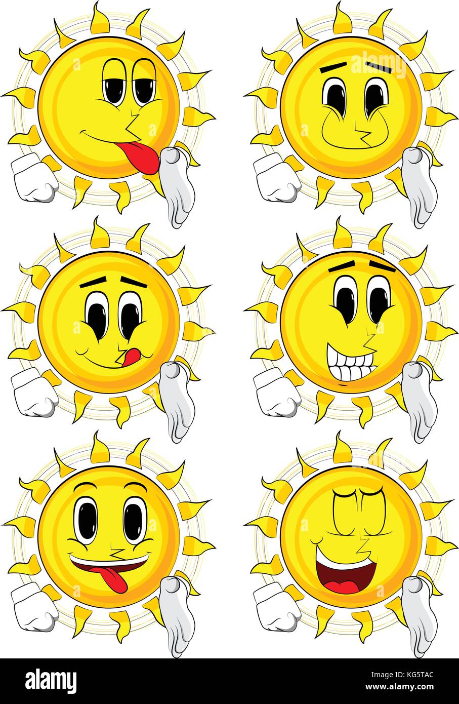 Cartoon sun giving a hand. Collection with happy faces. Expressions ...