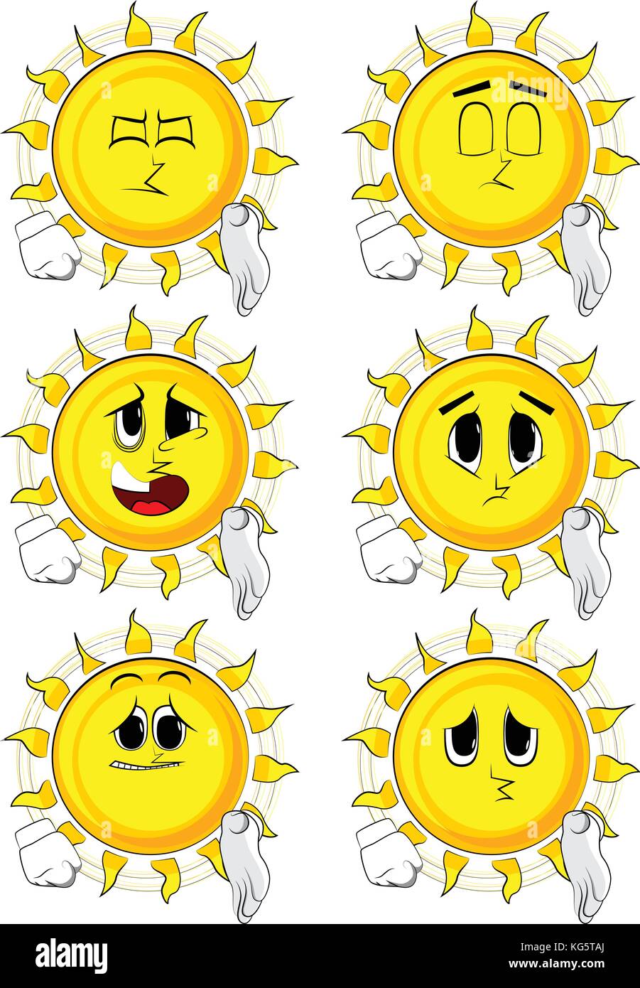 Cartoon sun giving a hand. Collection with sad faces. Expressions ...