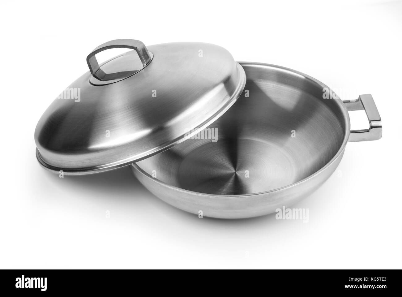 Open stainless steel cooking pot isolated on white with clipping path ...