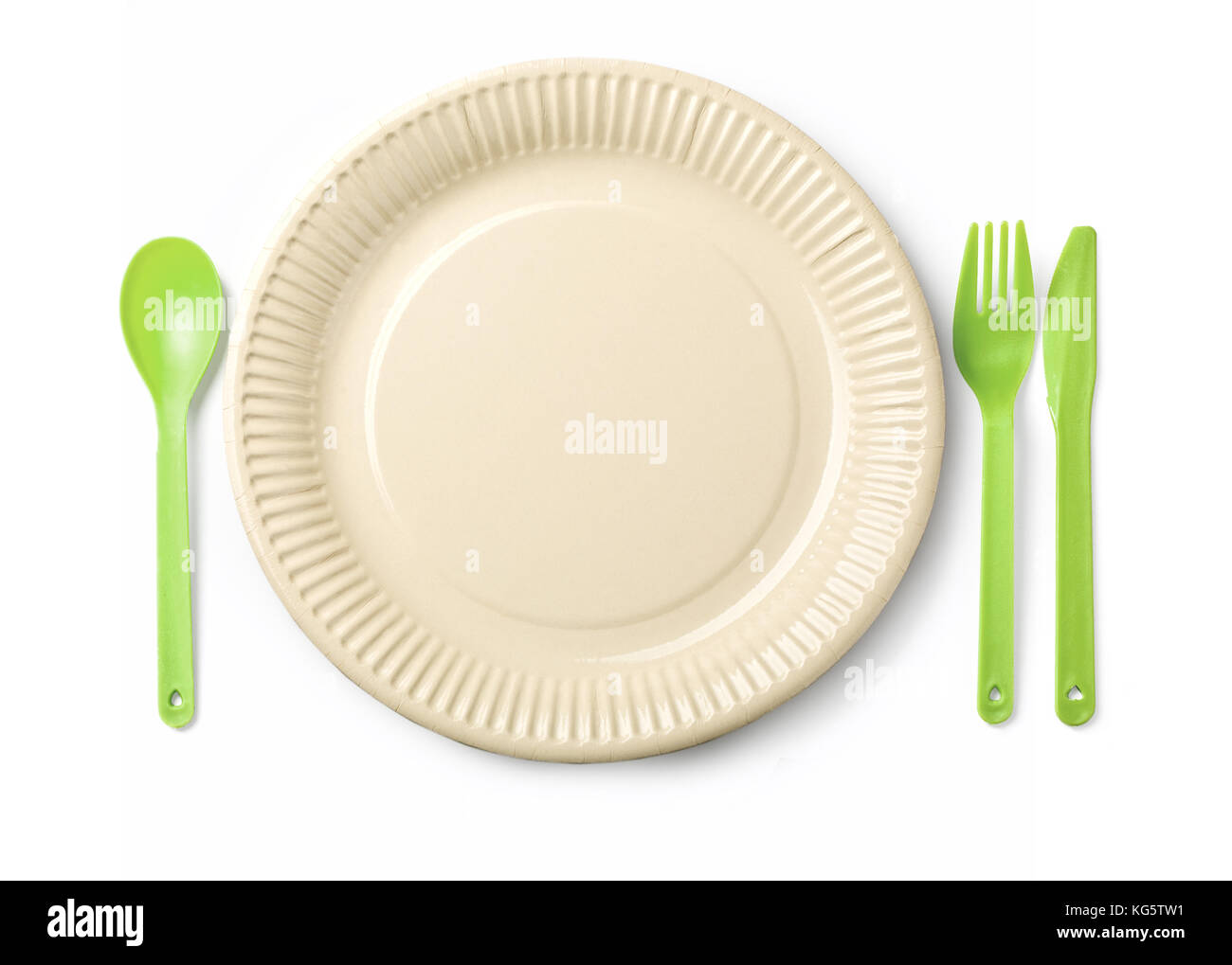 Disposable Paper Plate, spoon, Fork and Knife. Isolated on white Stock ...