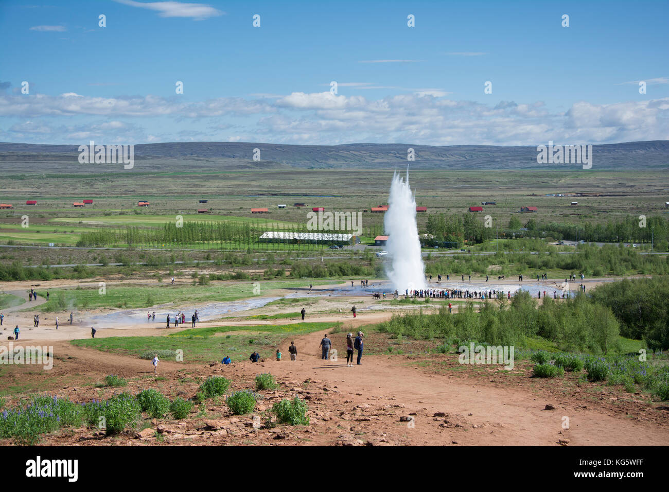 General view of the geothermal zone of Geysir and Strokkur in iceland ...