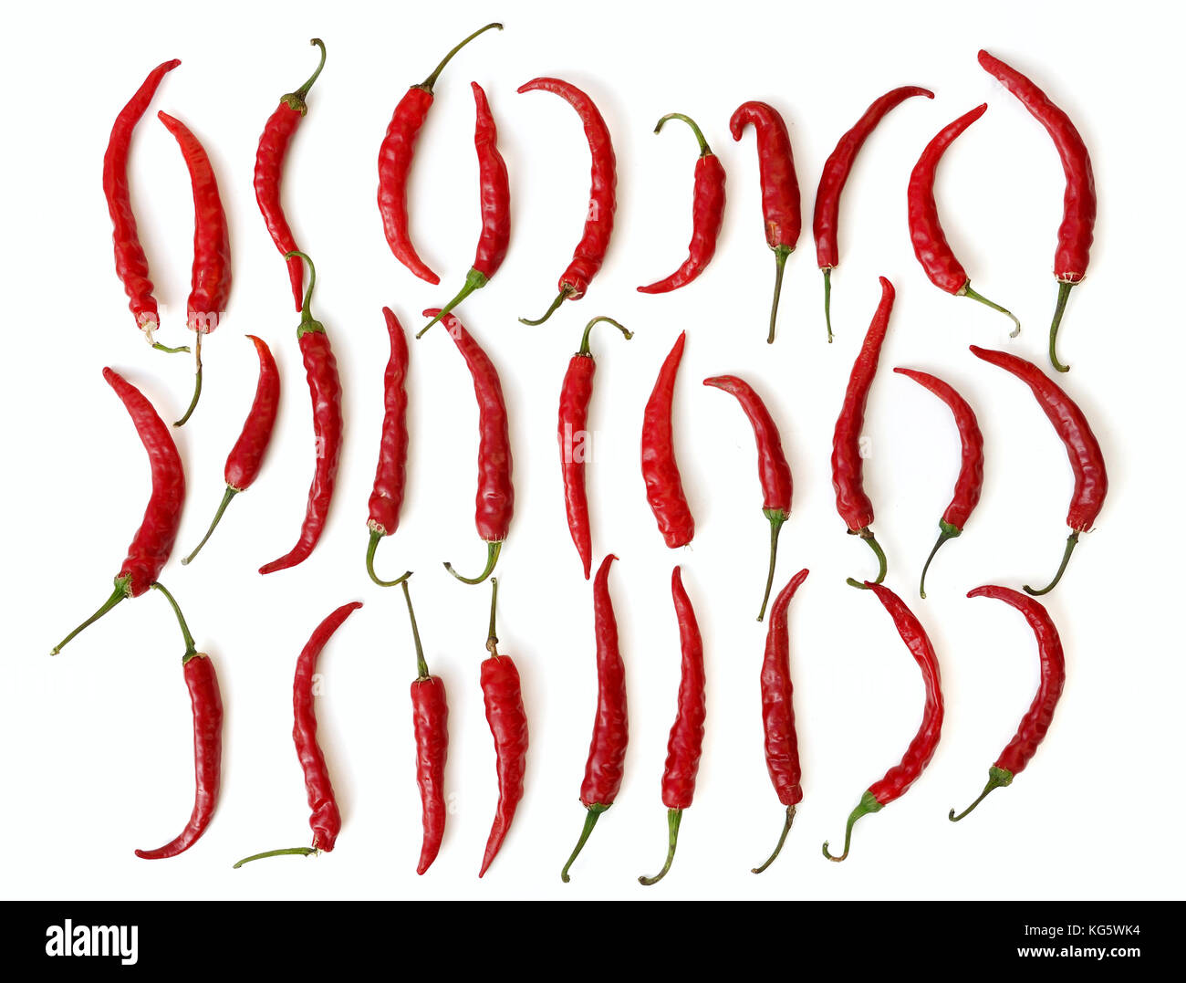 top view on red hot chili peppers on white background Stock Photo - Alamy