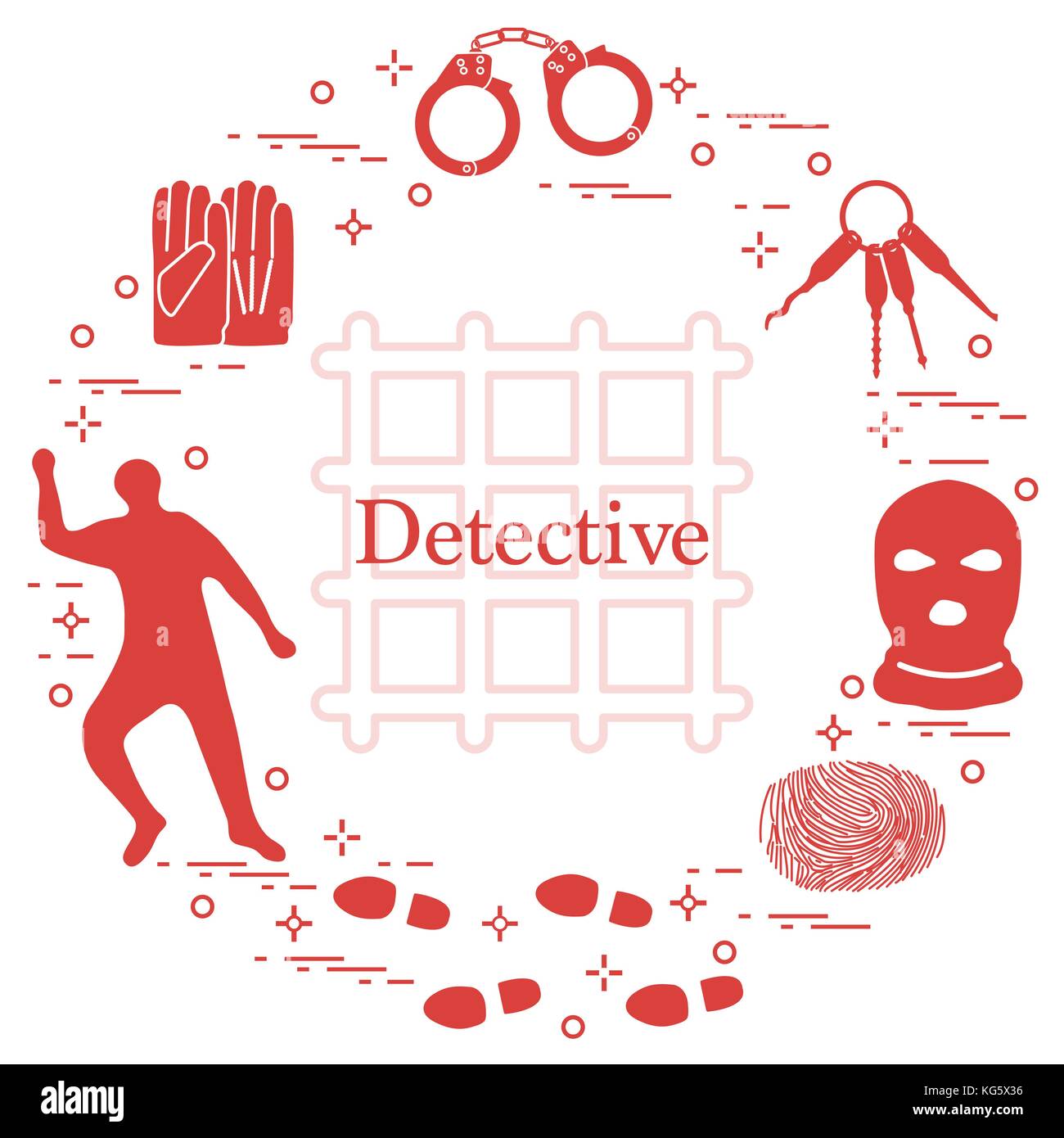 Criminal and detective elements. Crime, law and justice vector icons ...