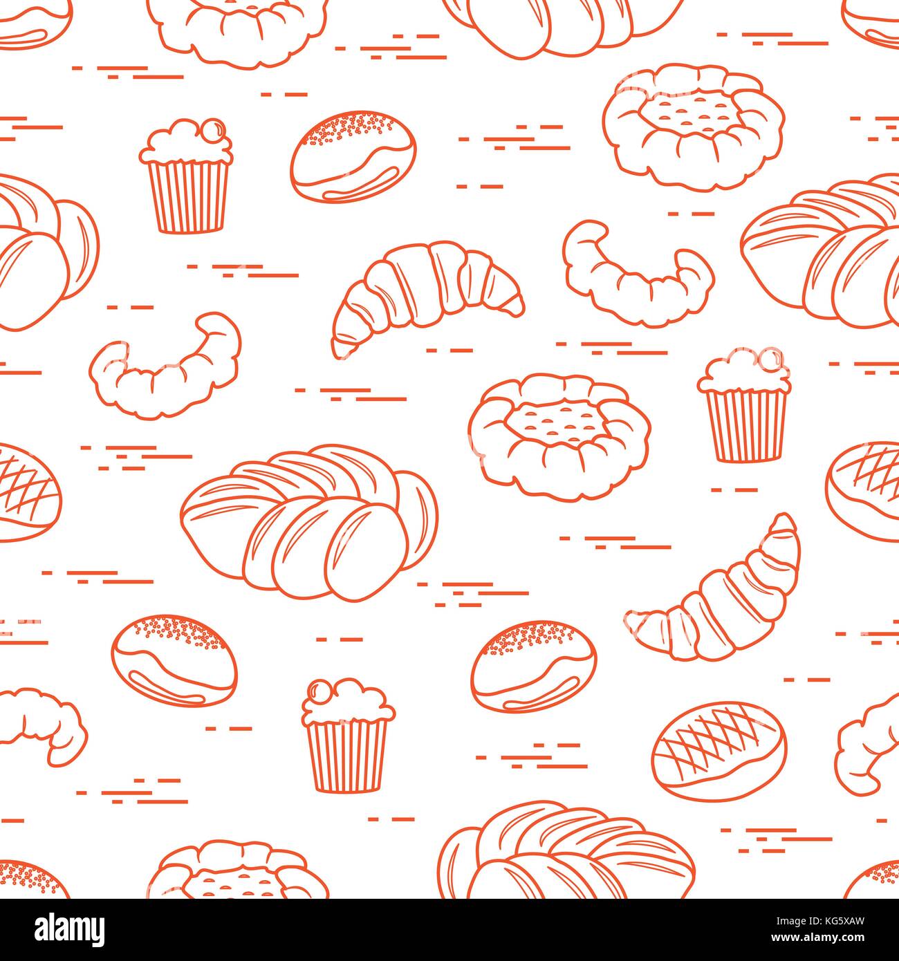 Pattern of different bakery products (bun, cheesecake, cupcake ...