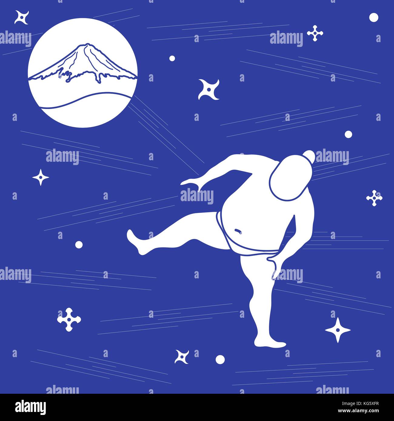 Vector illustration of sumo wrestler, shurikens and mountain Fuji ...