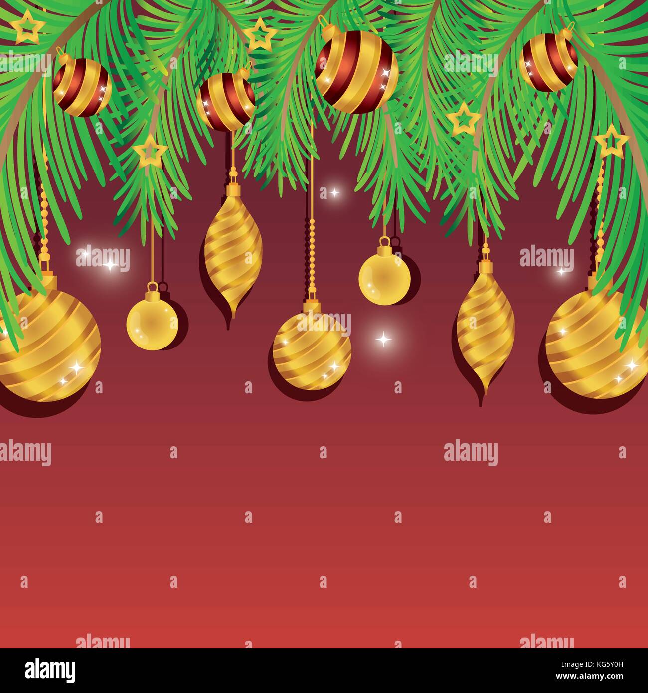 merry christmas balls hanging with branches design vector illustration ...