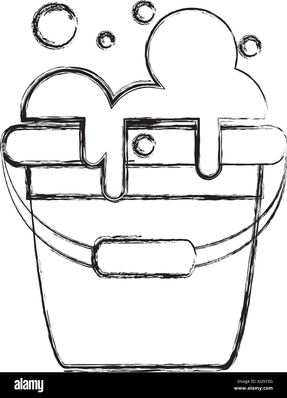 figure laundry pail with detergent bubbles to clean vector illustration ...