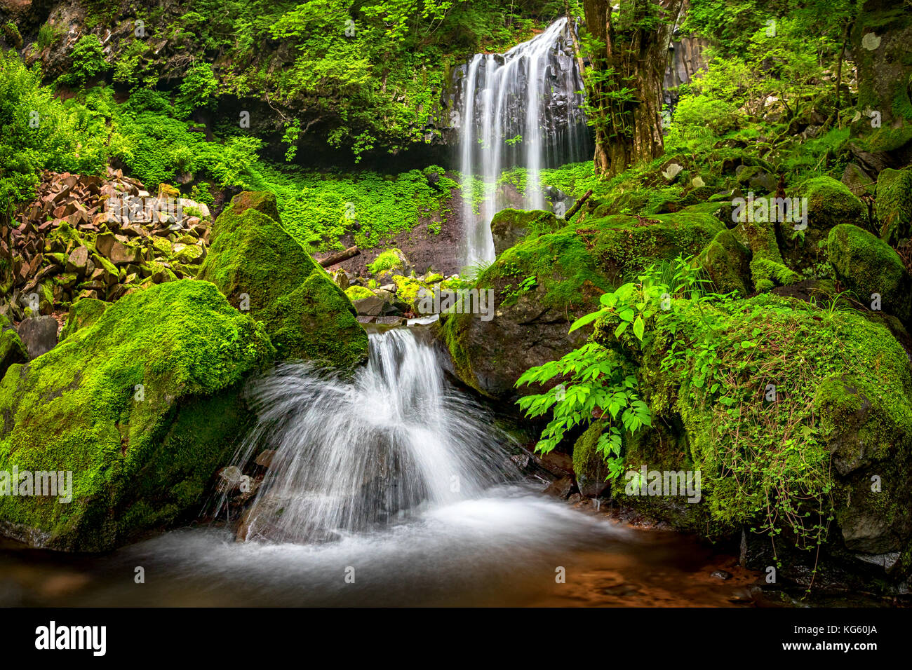 One of the falls along the Kirifuri Waterfall trail, Japan as the water ...